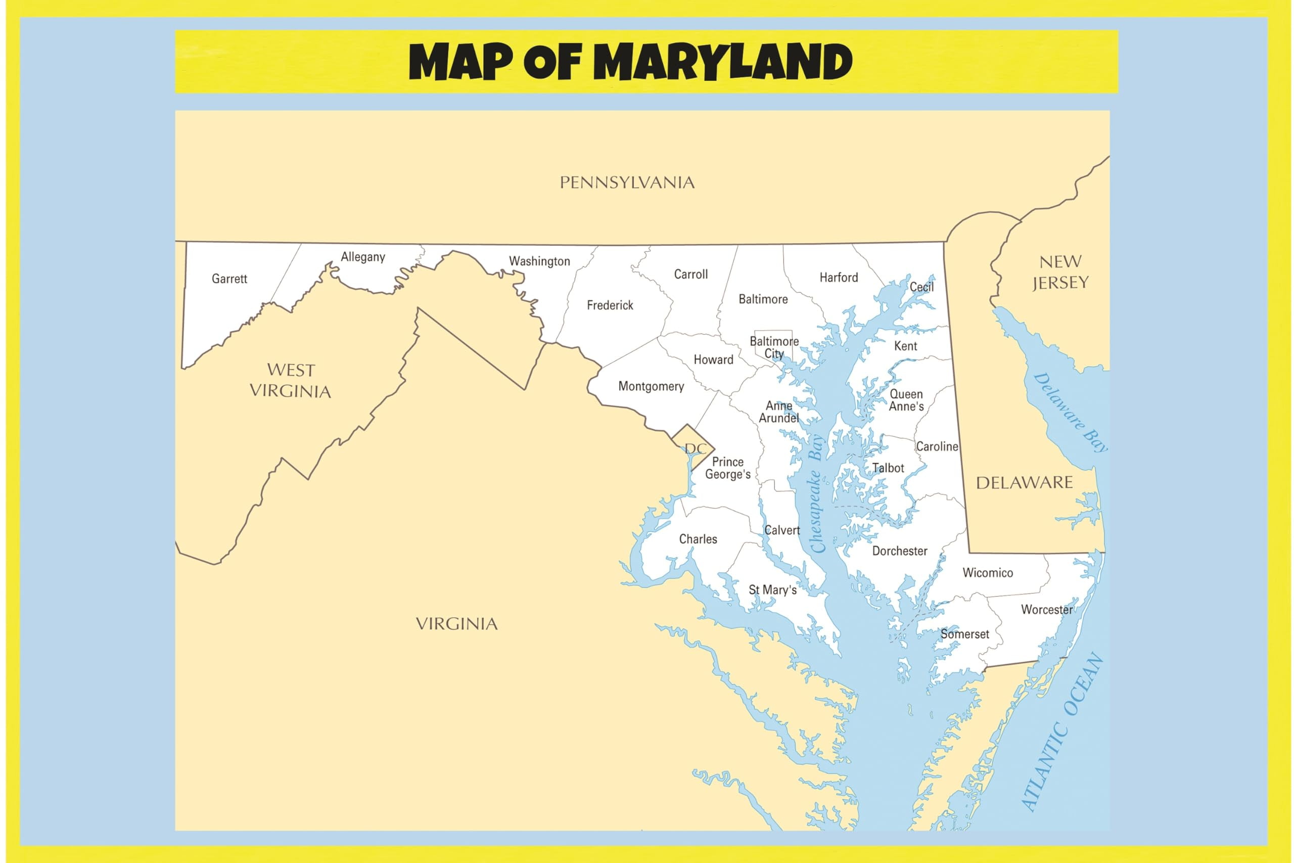 Map of Maryland - Laminated Wall Map Poster Print Perfect for ...