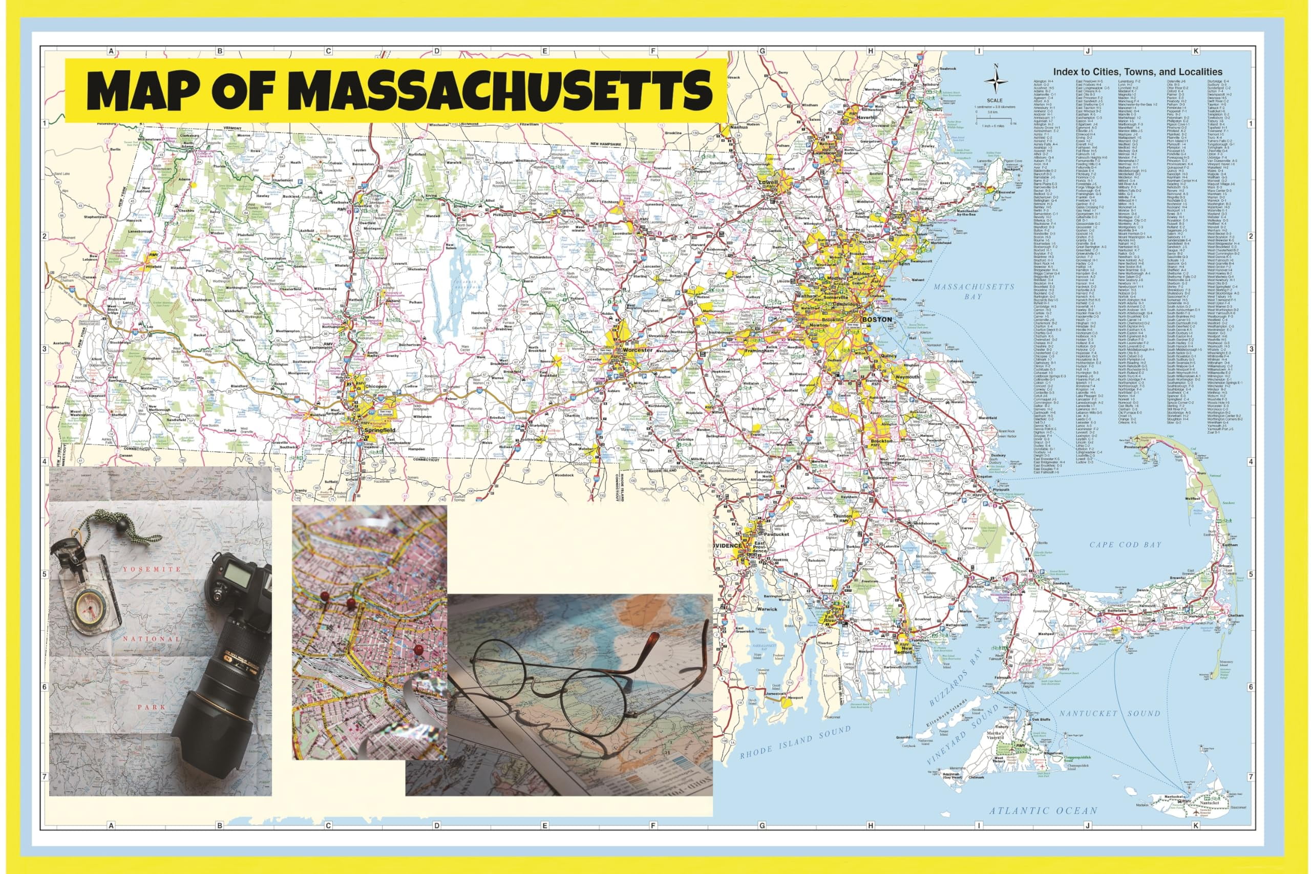 Map of Massachusetts 18x24 Large Detailed Roads and Highways, Maryland ...