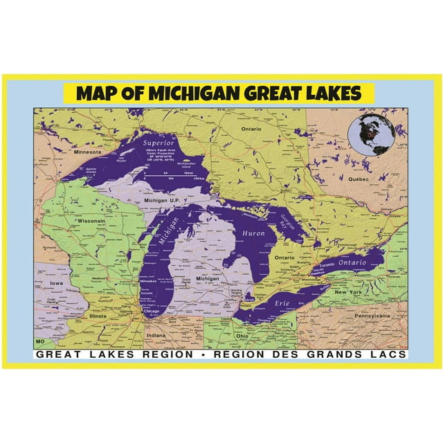 Map of Michigan Great Lakes - Laminated Wall Map Poster Print Perfect ...