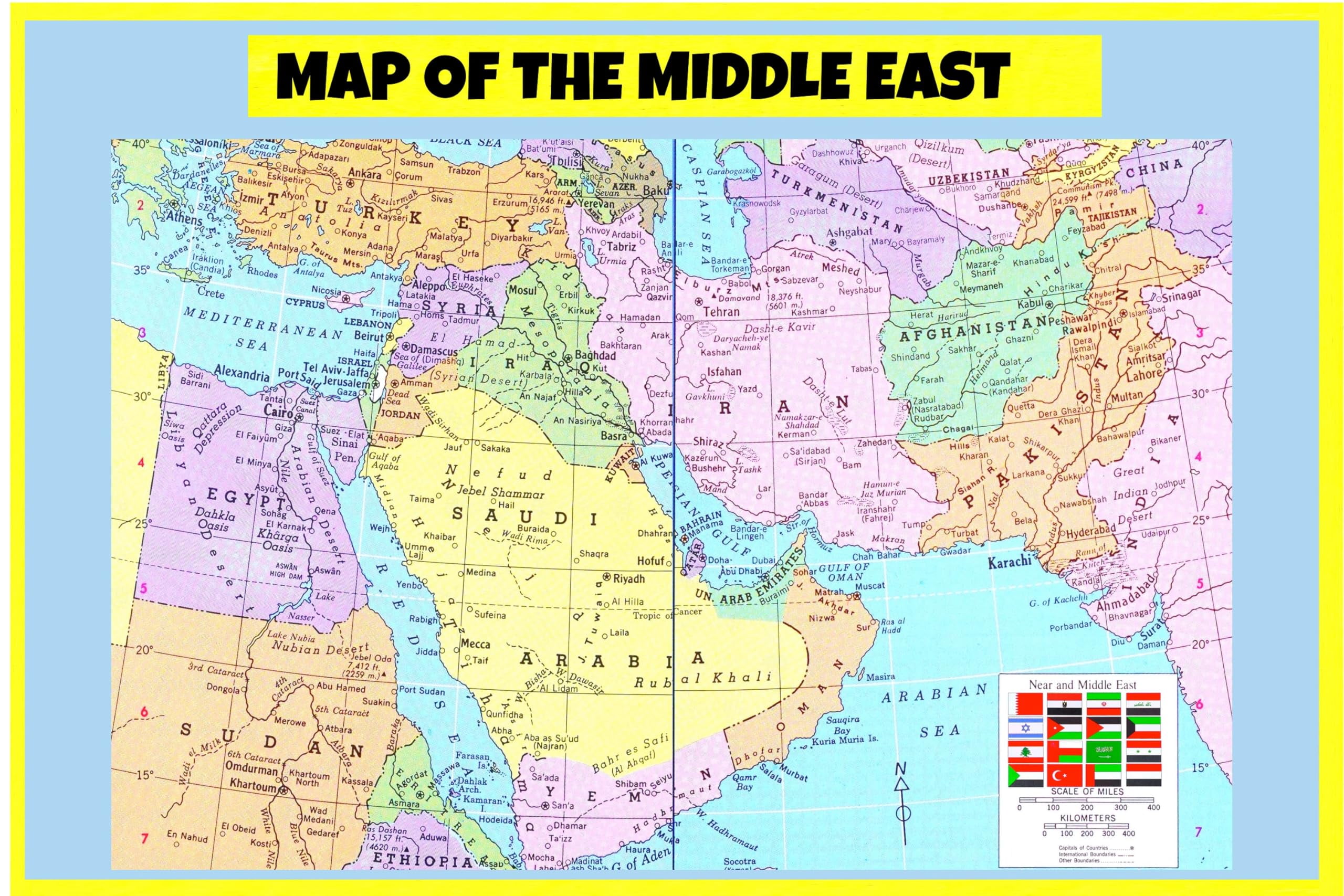 Map of Middle East Style 2 - Glossy Heavy Paper Wall Map Poster Print ...
