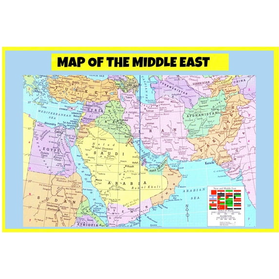 Map of Middle East Style 2 - Glossy Heavy Paper Wall Map Poster Print Perfect for Classrooms and ...