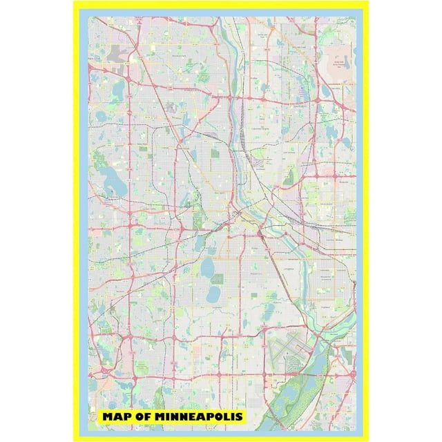 Map of Minneapolis 20x30 with Neighborhoods, Streets, Roads, Highways ...