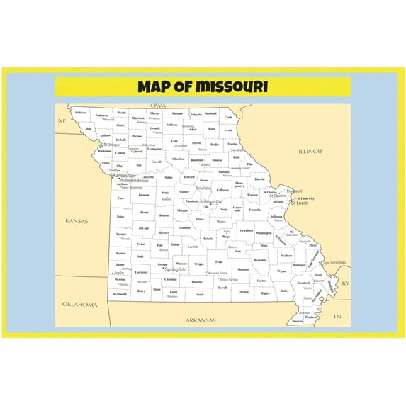 Map of Missouri - Glossy Heavy Paper Wall Map Poster Print Perfect for Classrooms and Homes ...