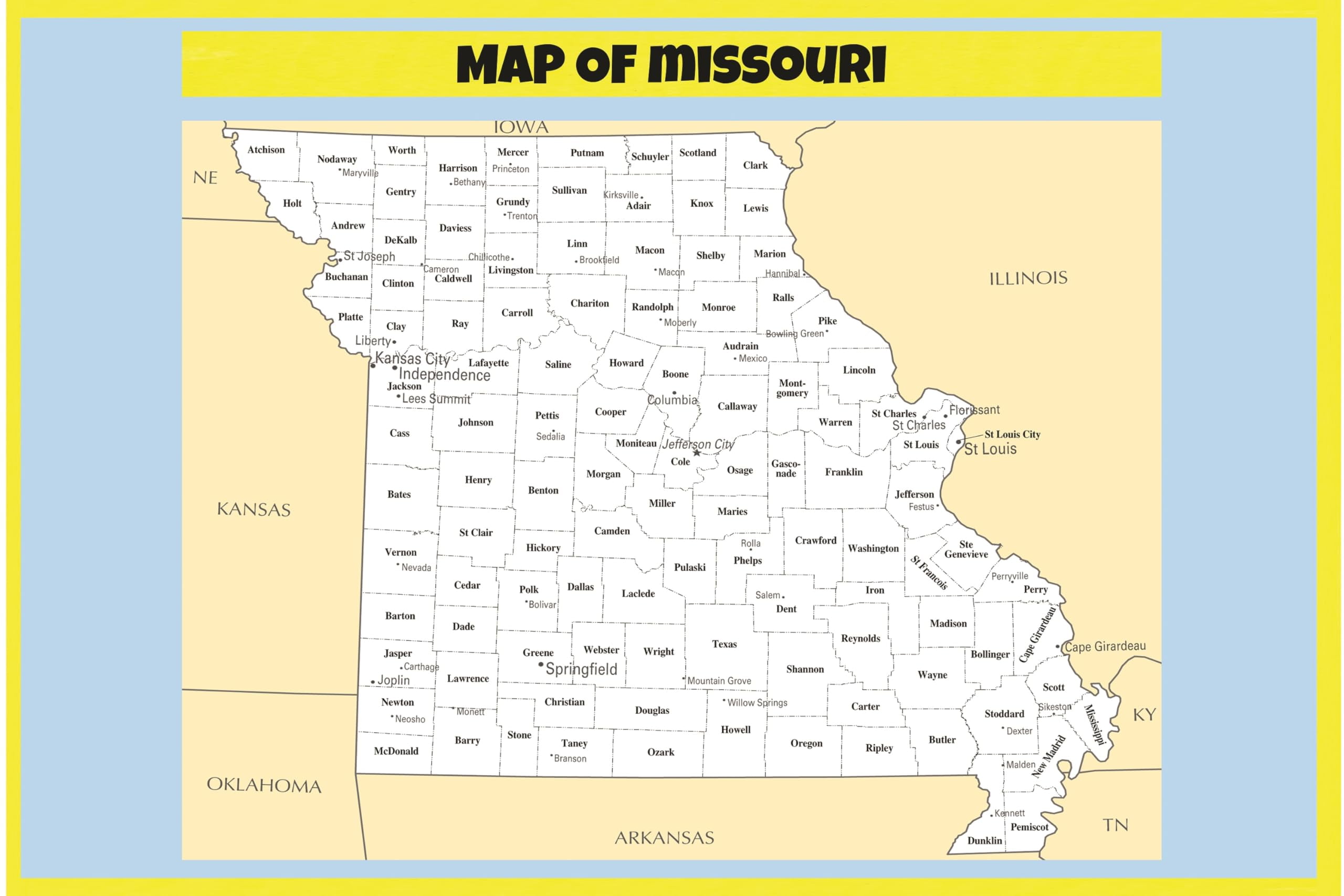 Map of Missouri - Laminated Wall Map Poster Print Perfect for Classrooms and Homes - Vivid ...