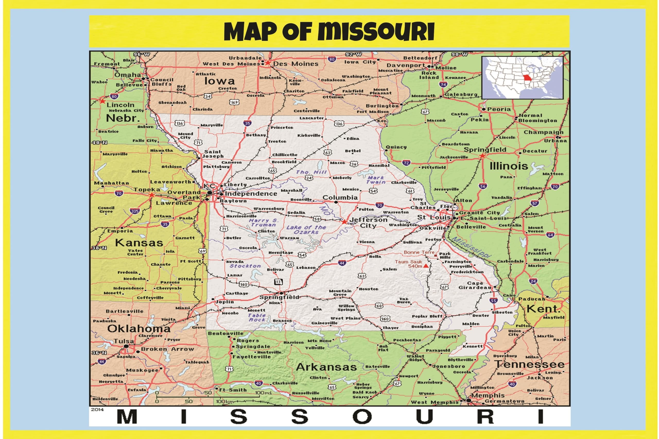 Map of Missouri Style C - Laminated Wall Map Poster Print Perfect for ...