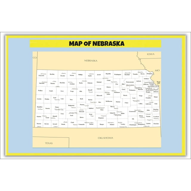 Map of Nebraska - Laminated Wall Map Poster Print Perfect for ...