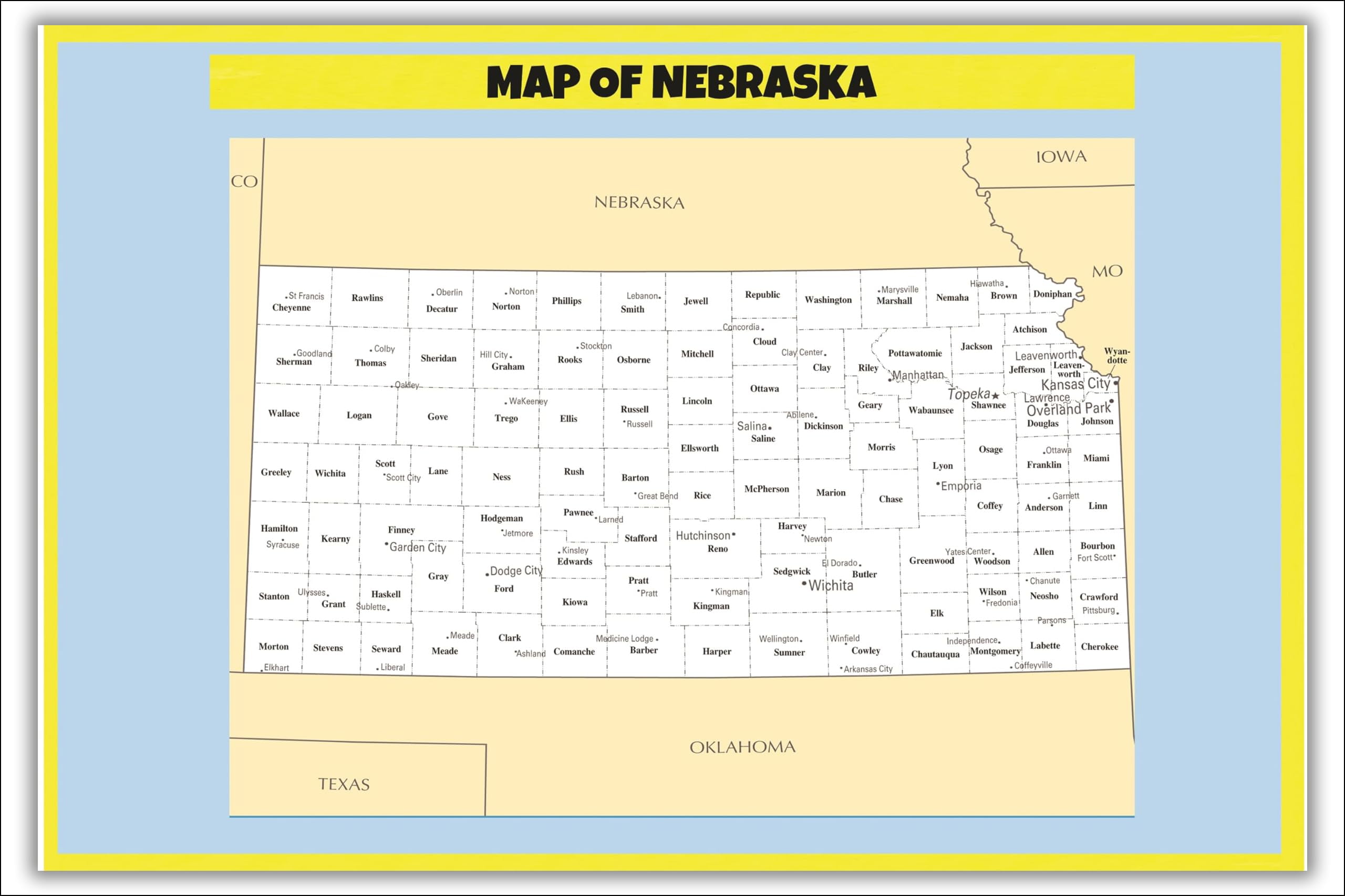 Map of Nebraska - Laminated Wall Map Poster Print Perfect for ...