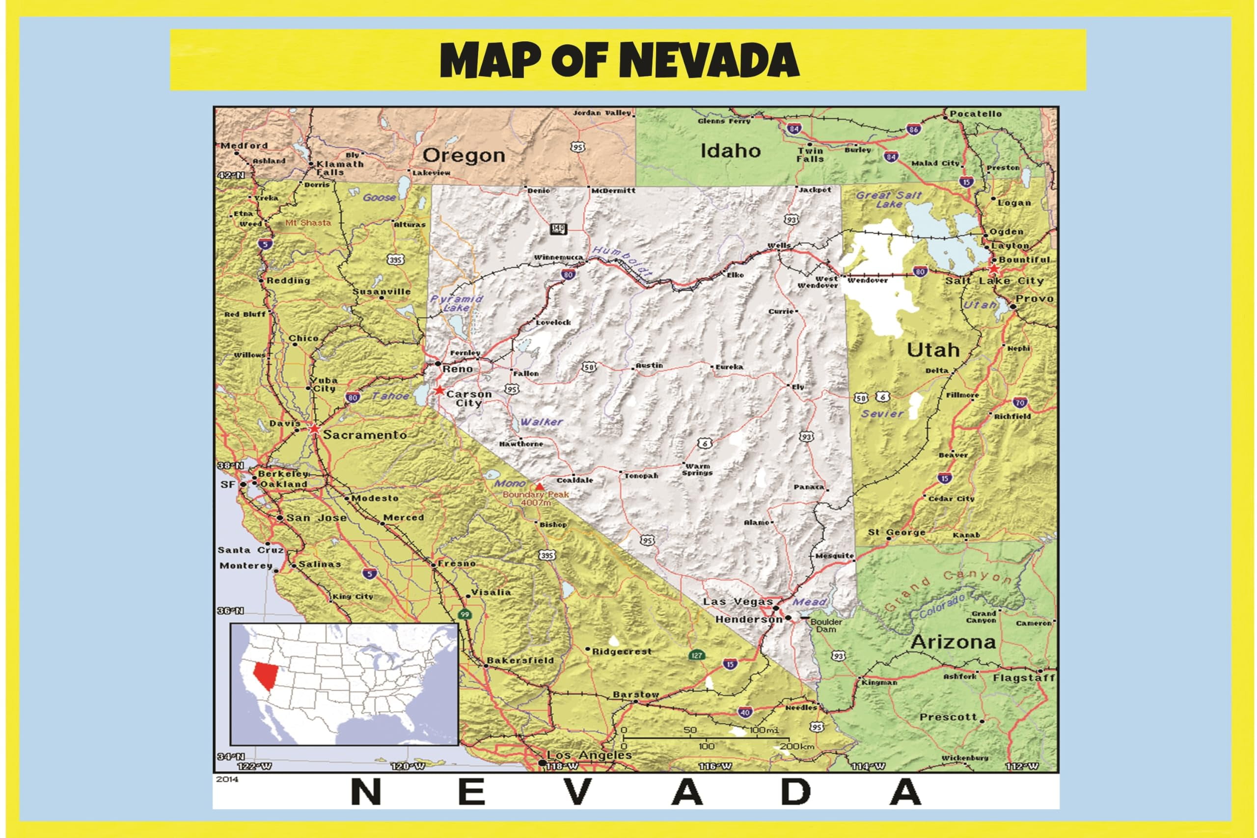 Map of Nevada Style C - Laminated Wall Map Poster Print Perfect for Classrooms and Homes - Vivid ...