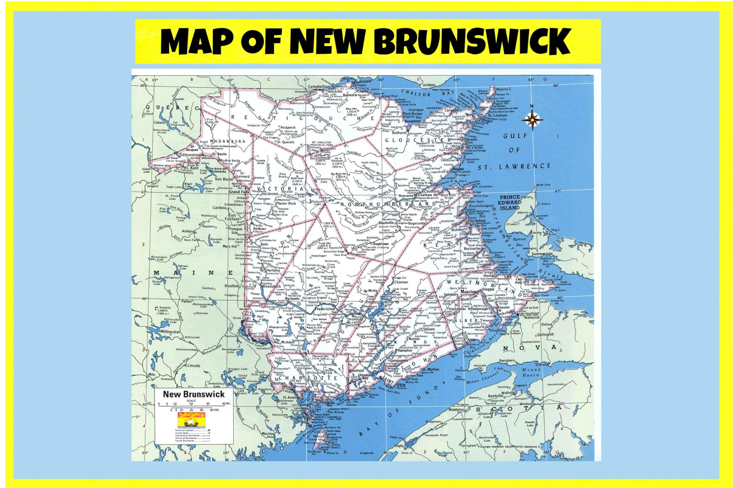 Map of New Brunswick - Laminated Wall Map Poster Print Perfect for ...