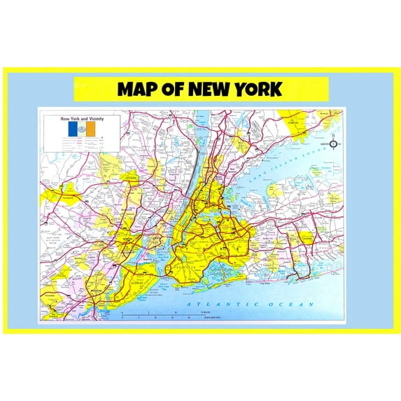 Map of New York - Glossy Heavy Paper Wall Map Poster Print Perfect for Classrooms and Homes ...