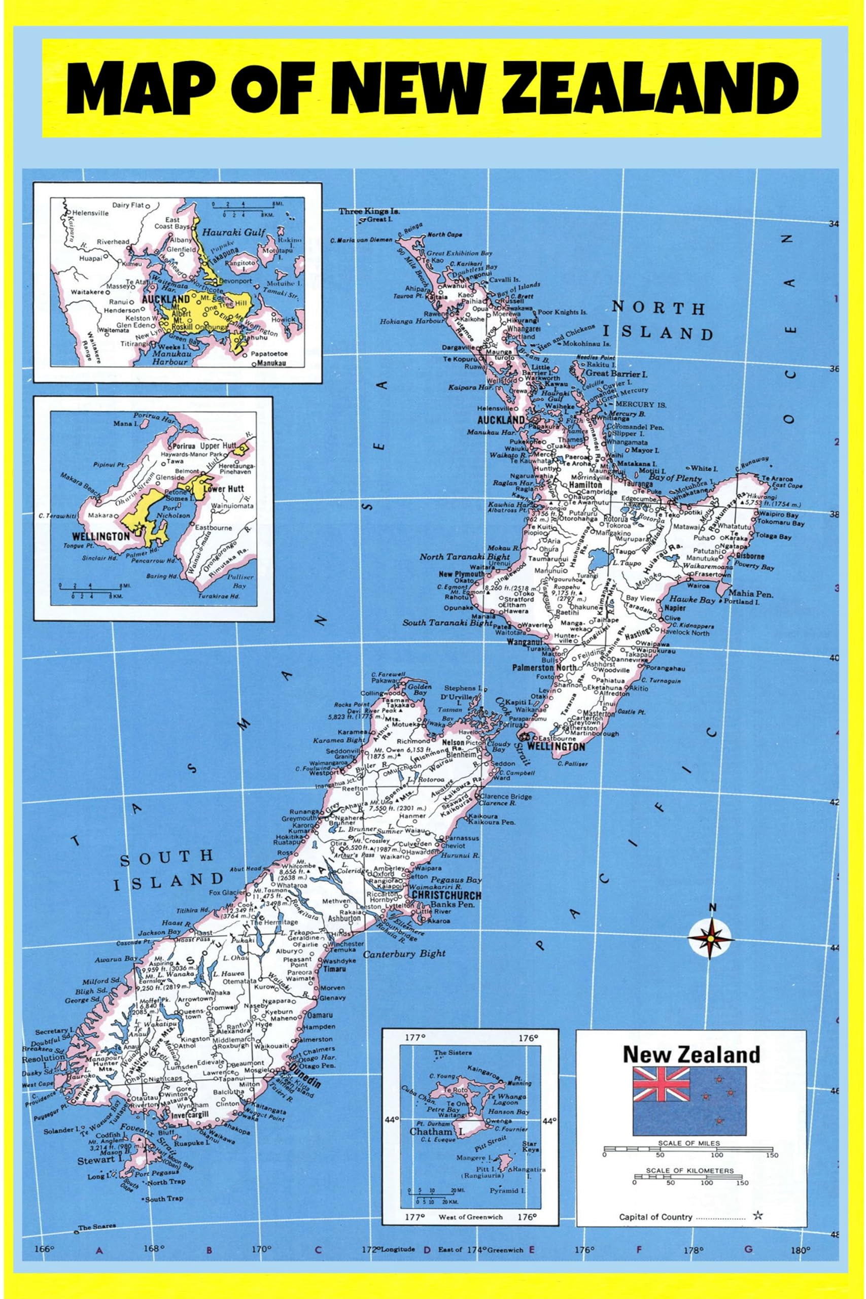 Map of New Zealand - Laminated Wall Map Poster Print Perfect for ...