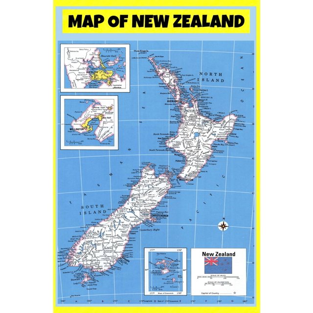 Map of New Zealand - Laminated Wall Map Poster Print Perfect for Classrooms and Homes - Vivid ...