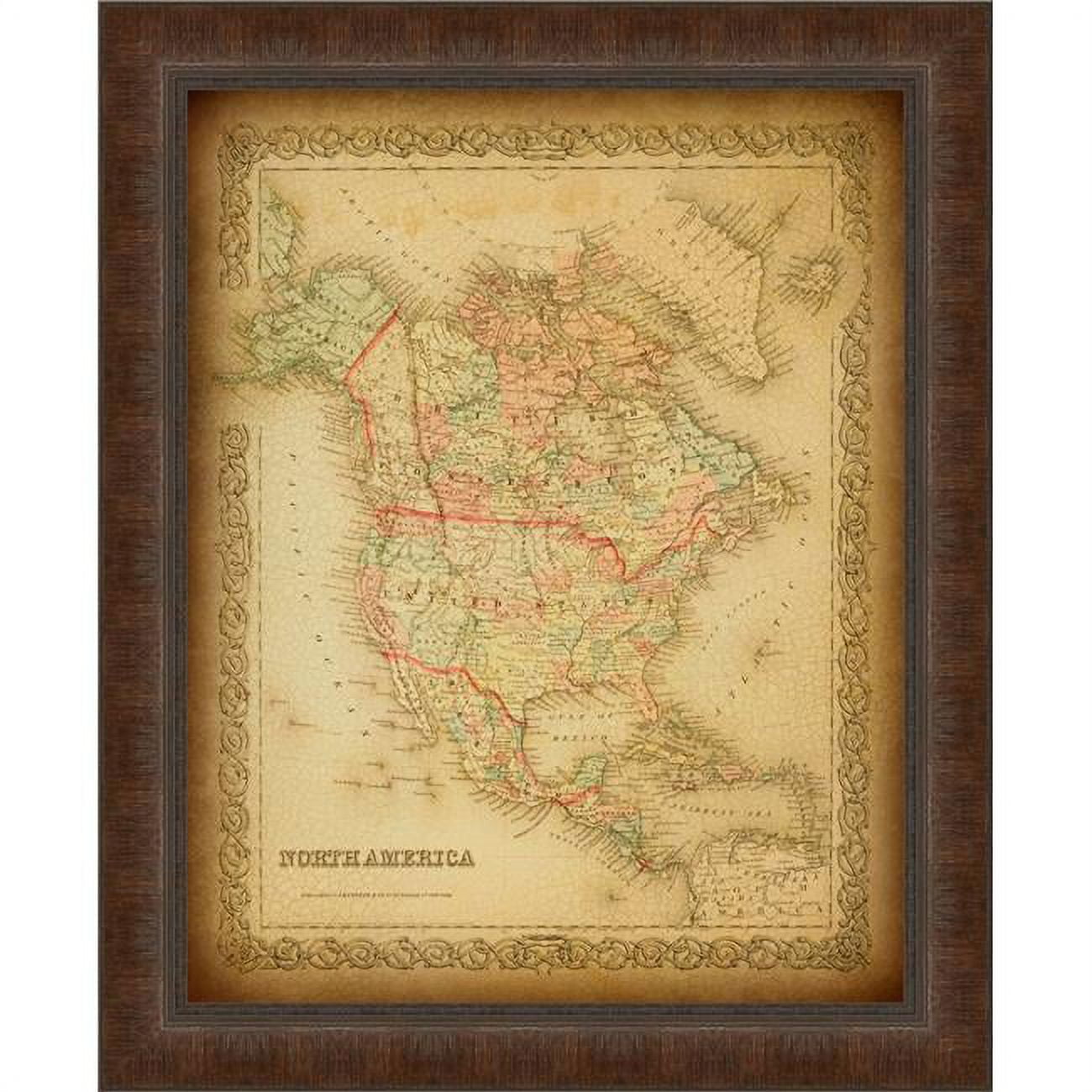 Map of North America - Framed Fine Art Print with Glass - Walmart.com
