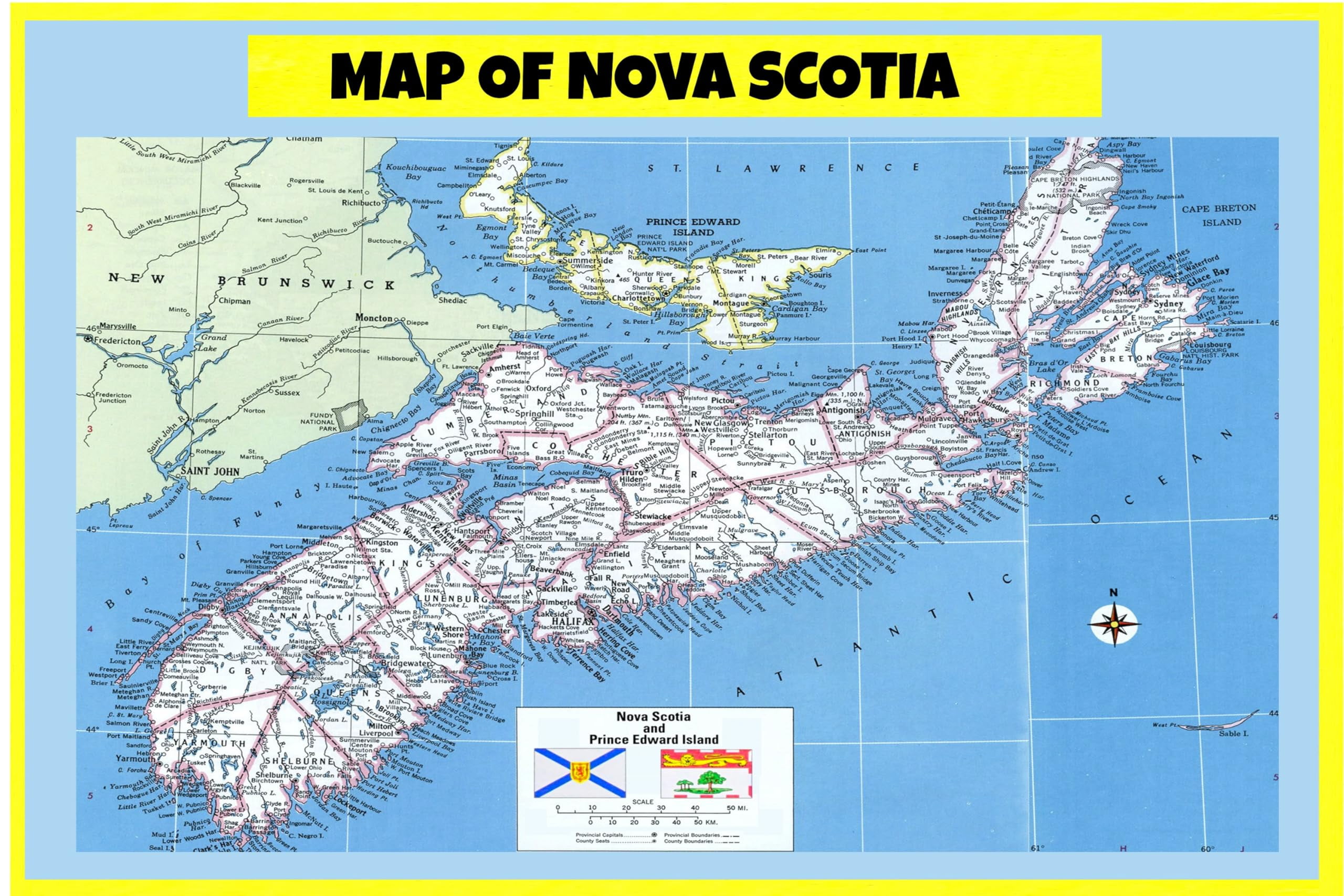 Map of Nova Scotia - Glossy Heavy Paper Wall Map Poster Print Perfect for Classrooms and Homes ...
