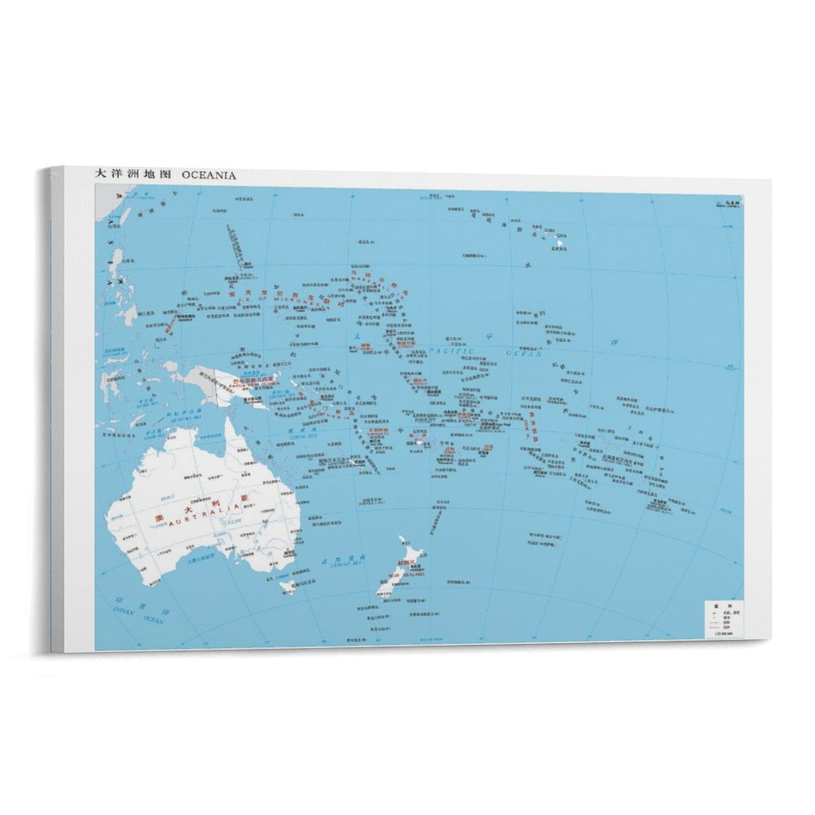 Map of Oceania Painting On Canvas Wall Art Poster Scroll Picture Print ...