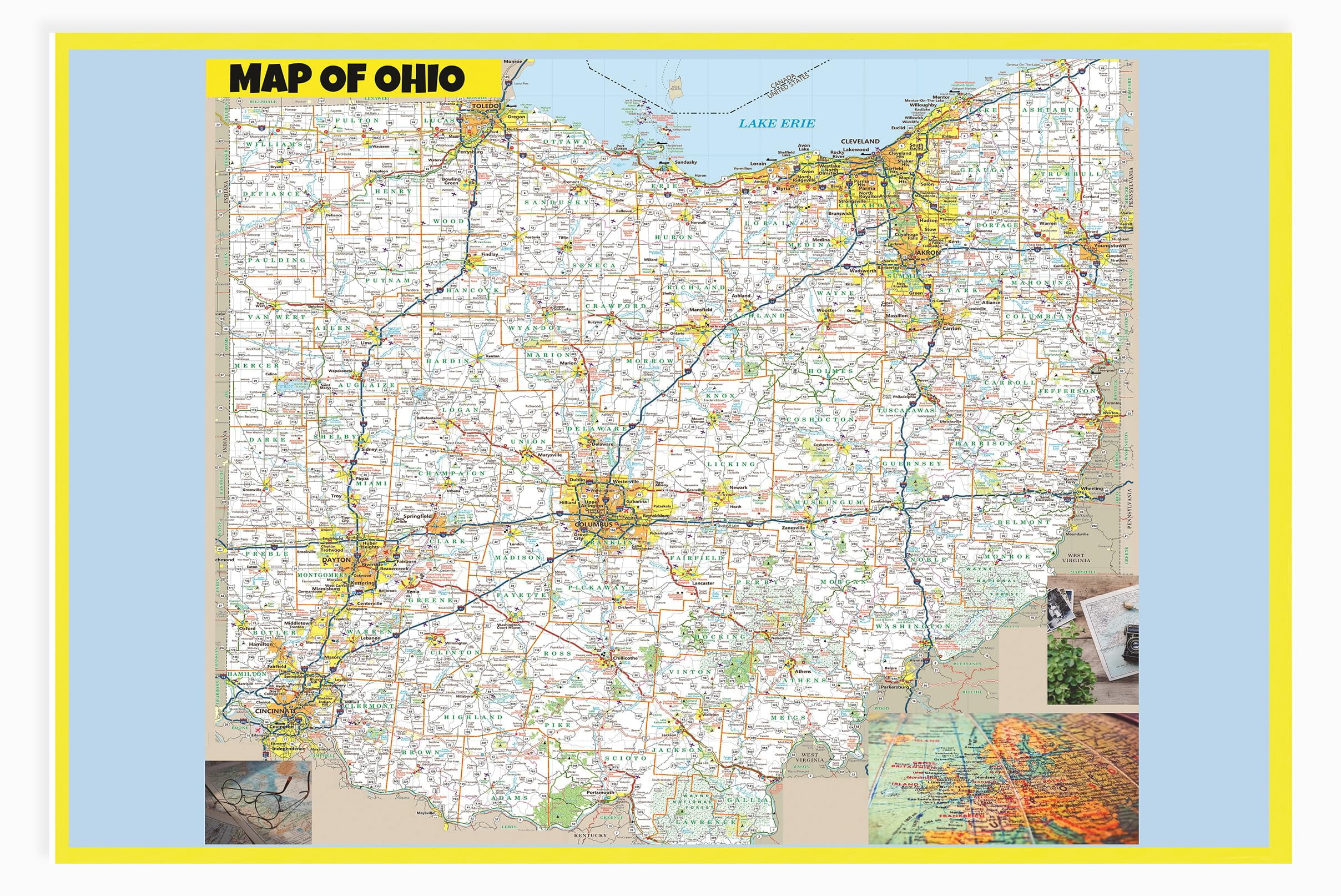 Map of Ohio 36x54 Large Detailed Roads and Highways, Maryland State with All Cities, Parks and ...