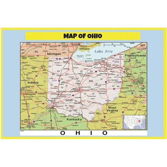 Map of Ohio Style C - Laminated Wall Map Poster Print Perfect for Classrooms and Homes - Vivid ...