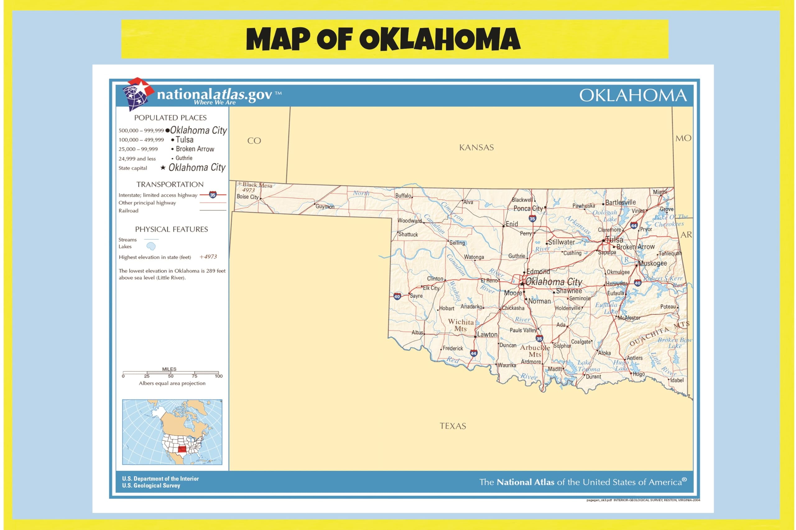 Map of Oklahoma - Laminated Wall Map Poster Print Perfect for ...