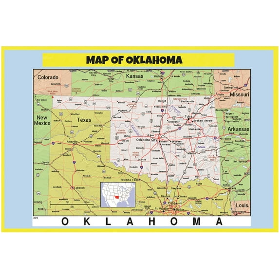 Map of Oklahoma Style C - Glossy Heavy Paper Wall Map Poster Print Perfect for Classrooms and ...