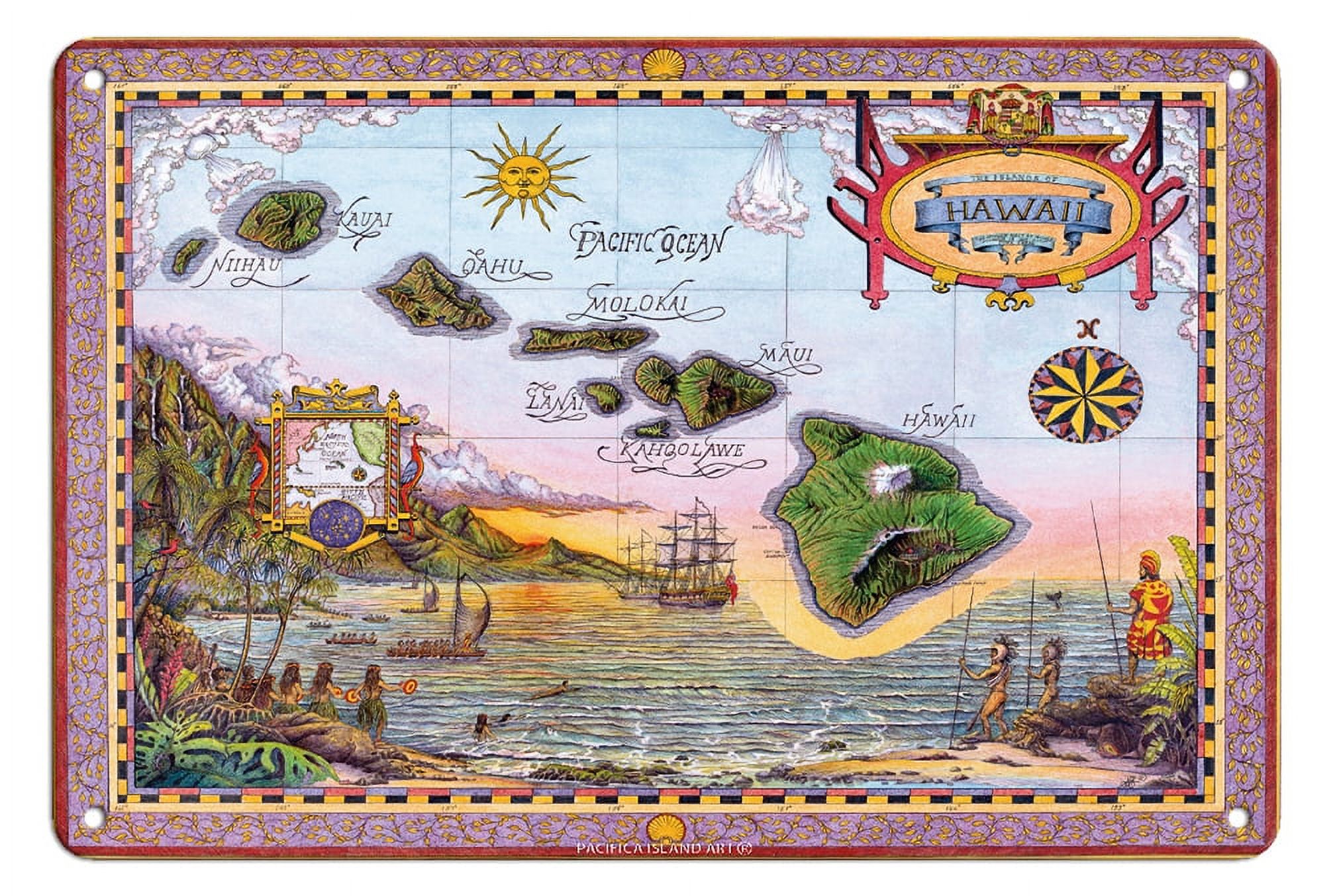 Map of Old Hawaii - The Islands of Hawaii - Vintage Colored ...