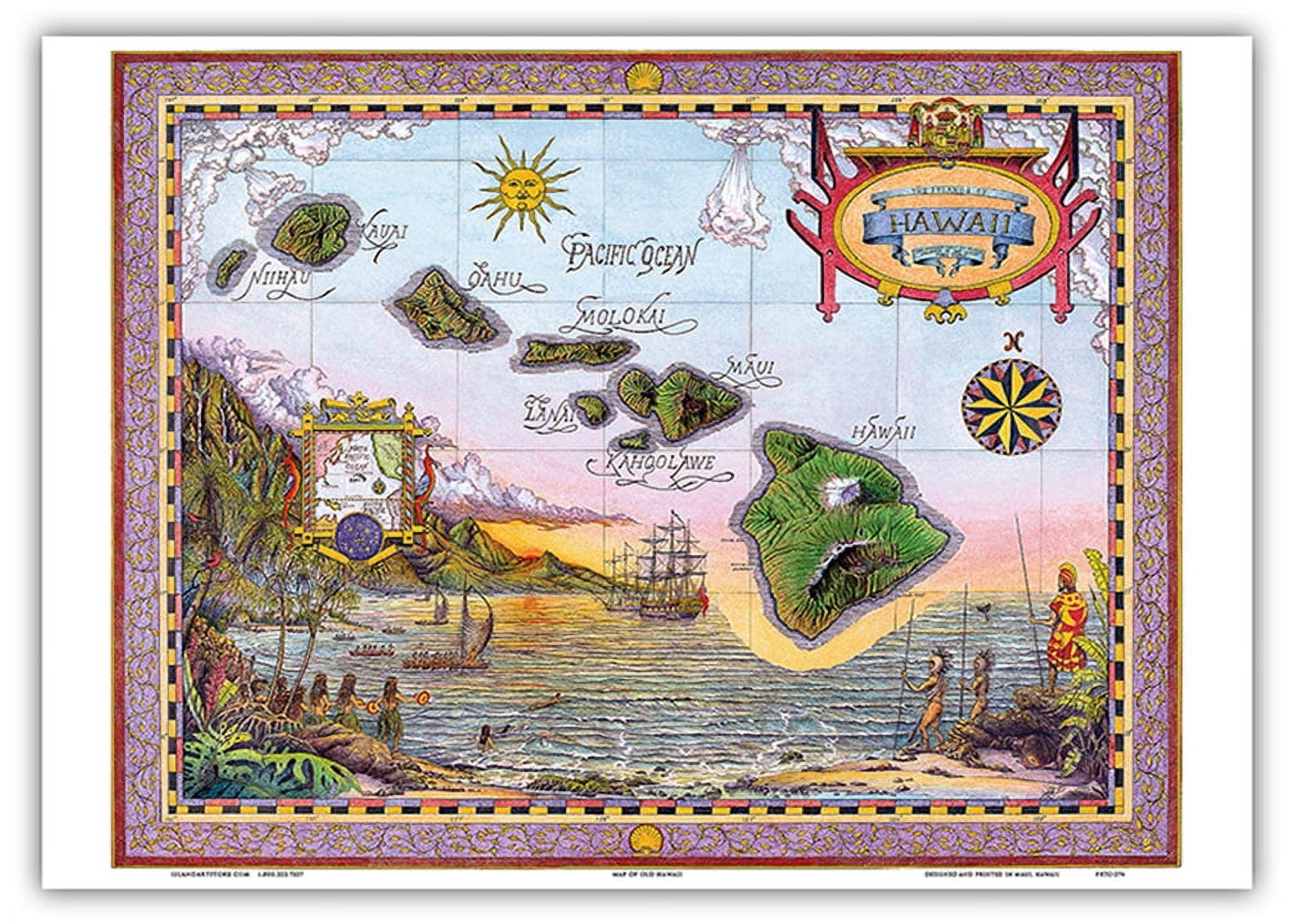 Map of Old Hawaii - The Islands of Hawaii - Vintage Colored ...