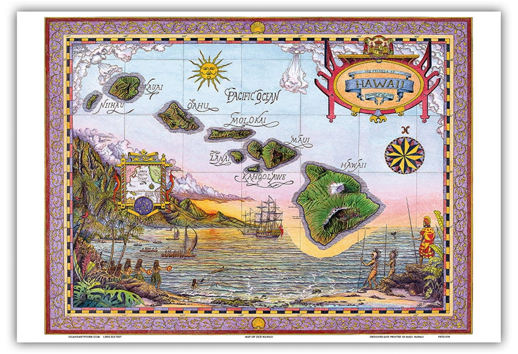 Map of Old Hawaii - The Islands of Hawaii - Vintage Colored ...