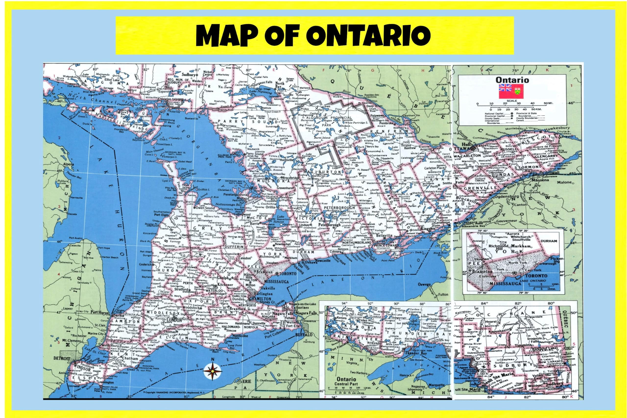 Map of Ontario - Glossy Heavy Paper Wall Map Poster Print Perfect for ...