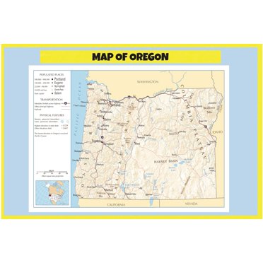 Iconic Arts Laminated 29x24 Oregon Road Map Poster with 100 More Photos ...
