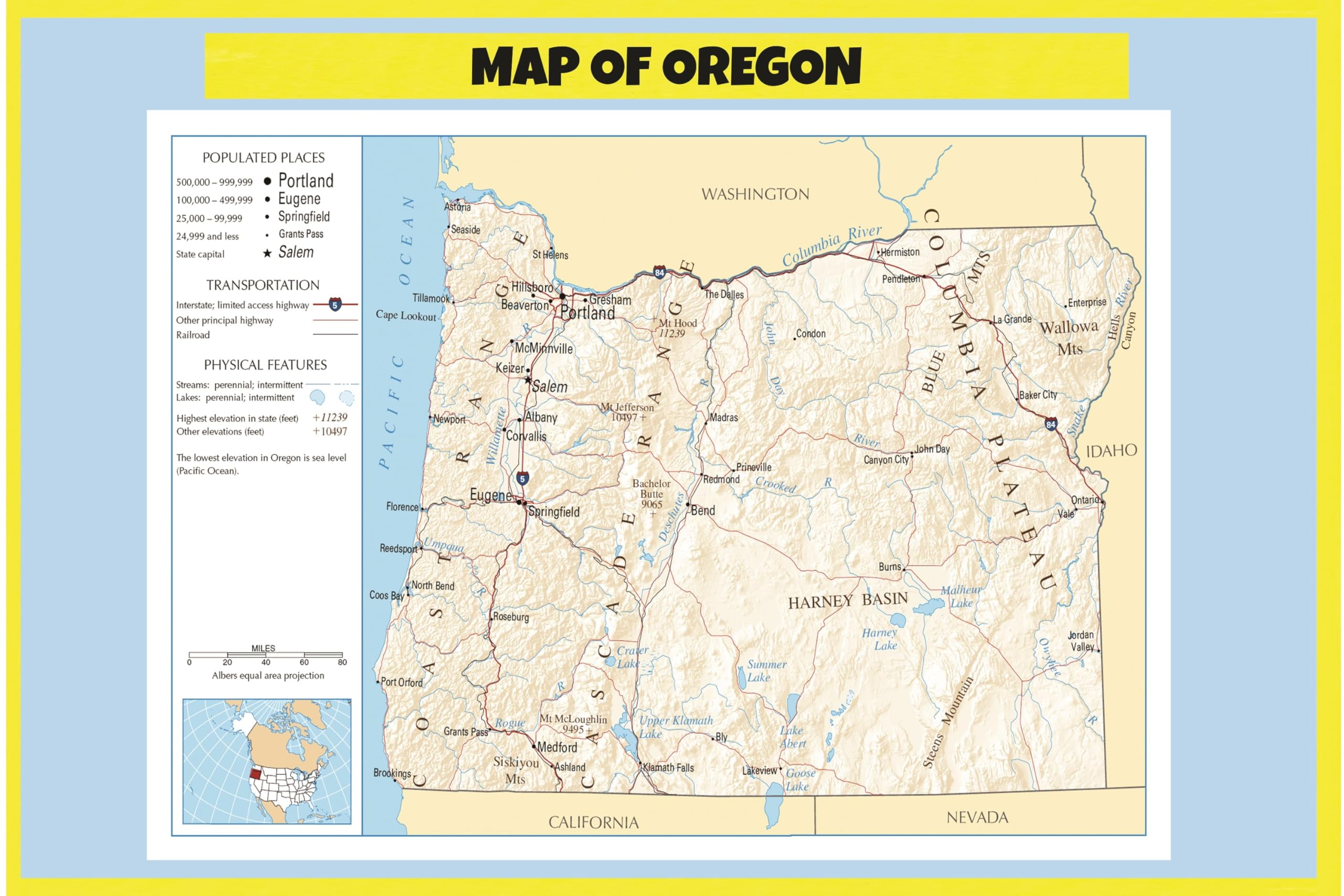 Map of Oregon - Laminated Wall Map Poster Print Perfect for Classrooms and Homes - Vivid Imagery ...
