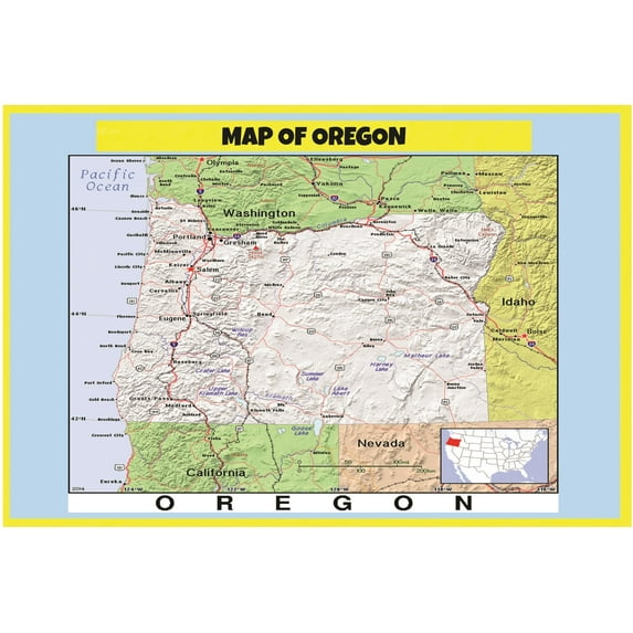 Map of Oregon Style C - Laminated Wall Map Poster Print Perfect for Classrooms and Homes - Vivid ...