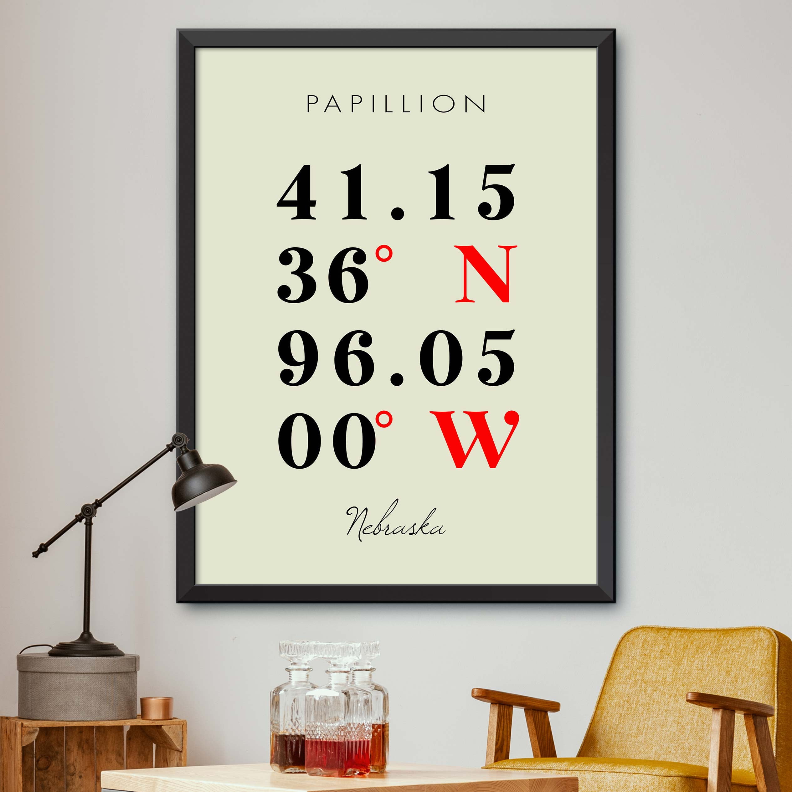 Map of Papillion, Nebraska, Multiline Coordinates Colored (8x10 ...