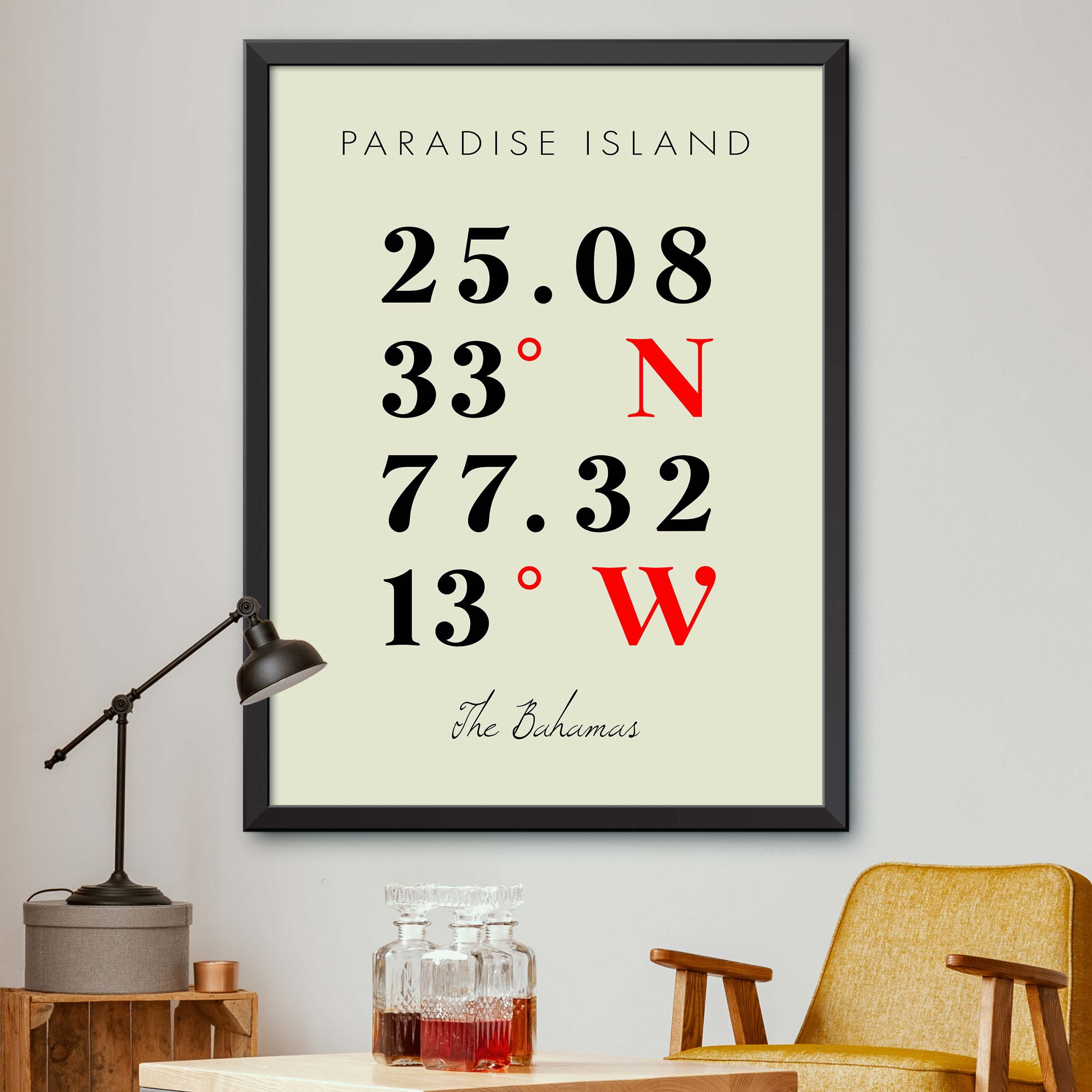 Map of Paradise Island, The Bahamas, Multiline Coordinates Colored ...