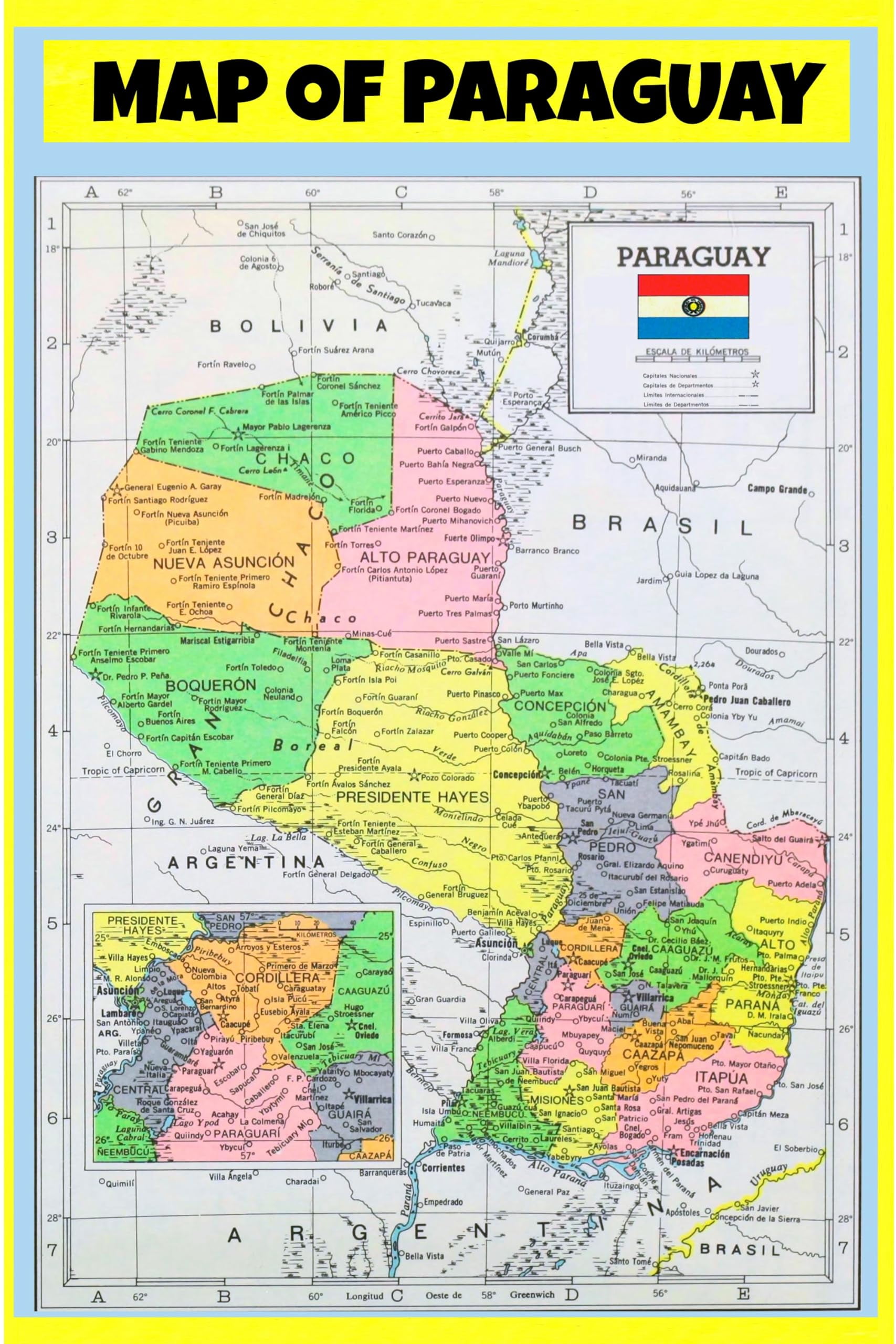 Map of Paraguay - Laminated Wall Map Poster Print Perfect for ...