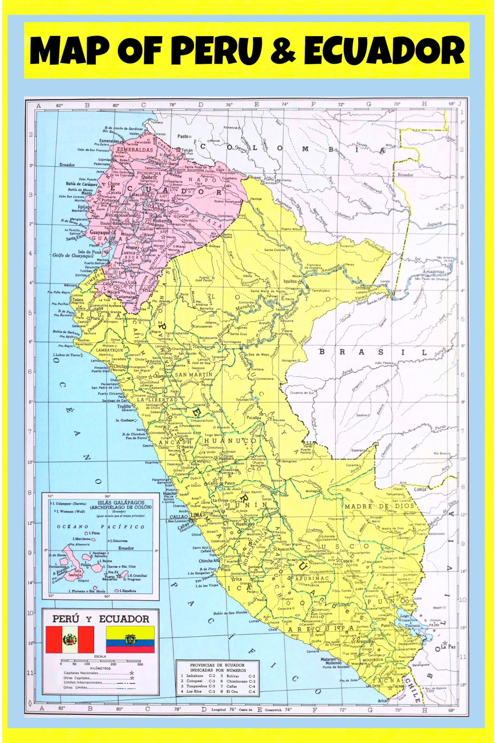 Map of Peru and Ecuador - Laminated Wall Map Poster Print Perfect for ...