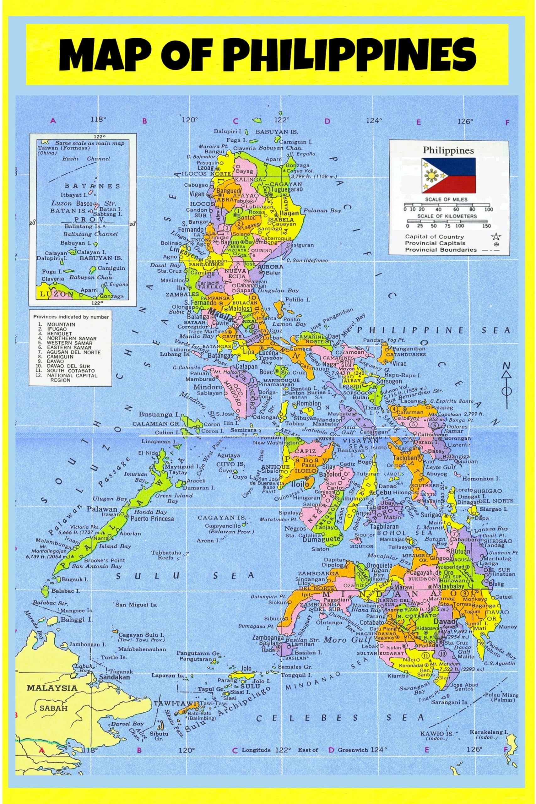 Map of Philippines - Laminated Wall Map Poster Print Perfect for ...