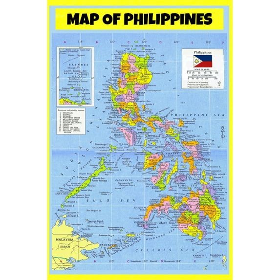 Map of Philippines - Laminated Wall Map Poster Print Perfect for Classrooms and Homes - Vivid ...