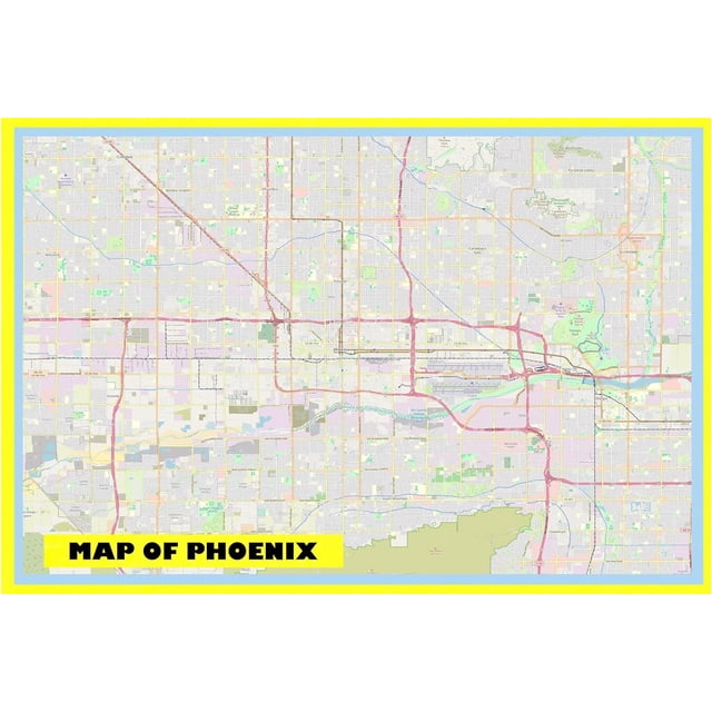 Map of Phoenix 18x24 with Neighborhoods, Streets, Roads, Highways and ...