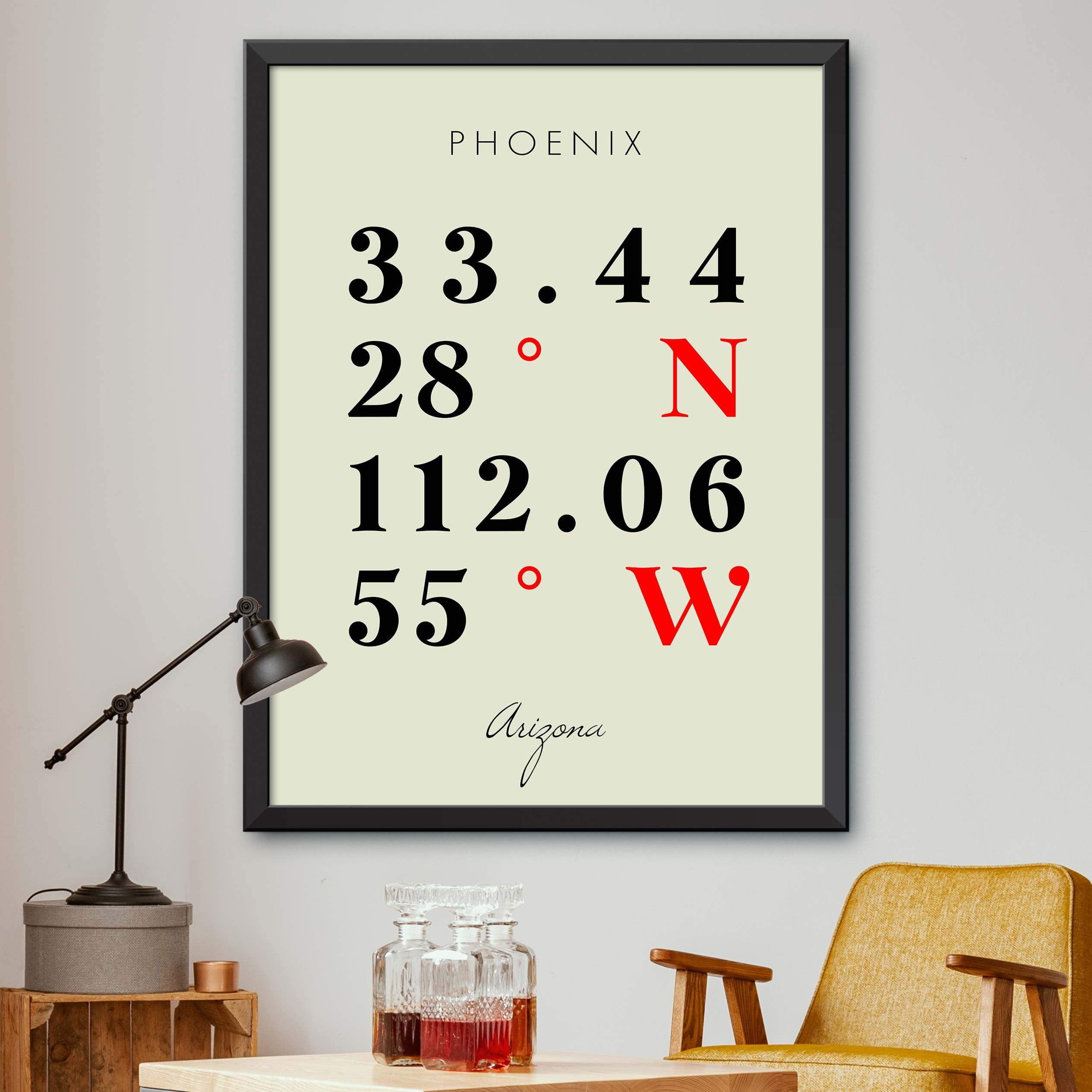 Map of Phoenix, Arizona, Multiline Coordinates Colored (8x10) - Walmart.com