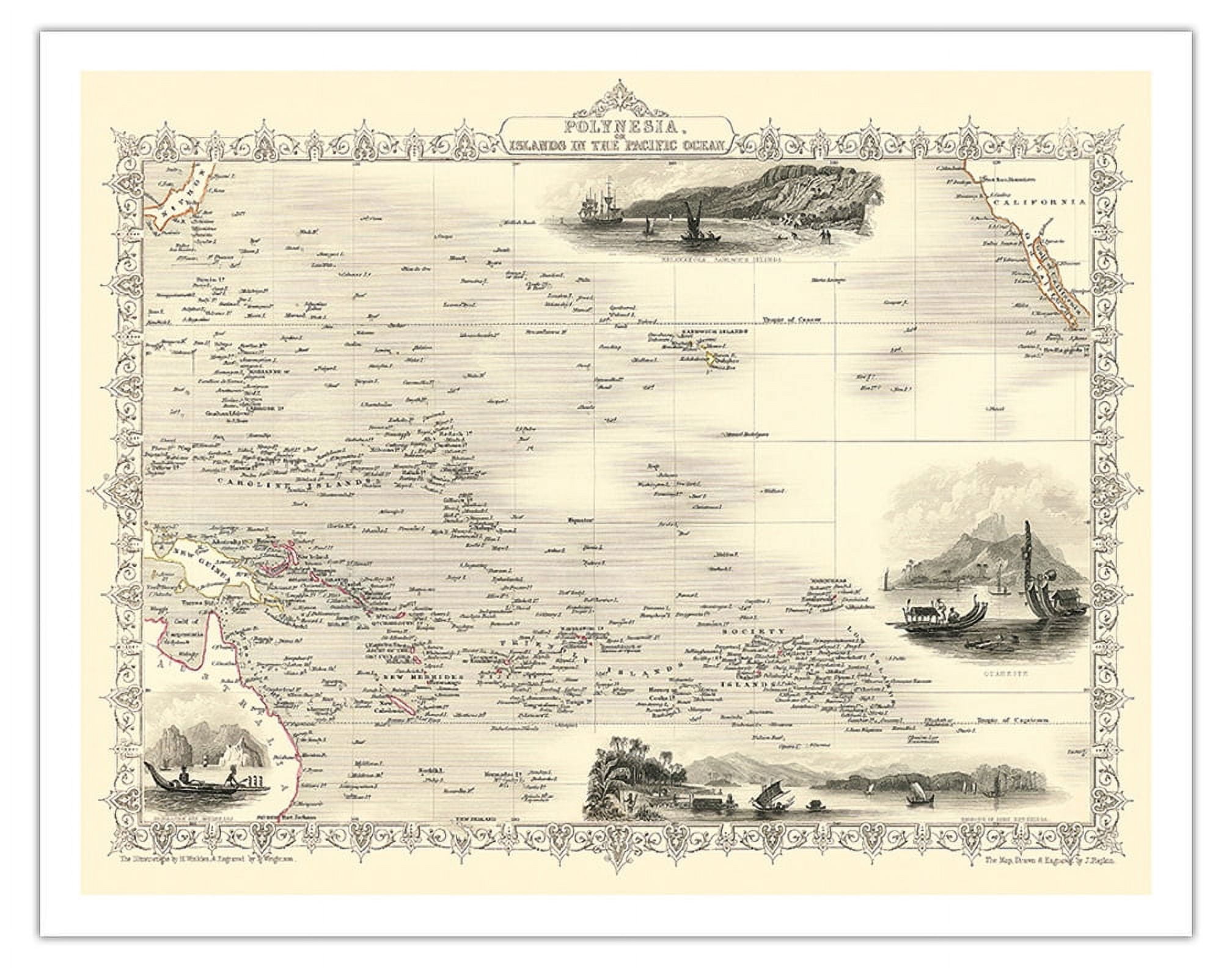 Map of Polynesia - Islands In The Pacific Ocean - Vintage Map by J ...