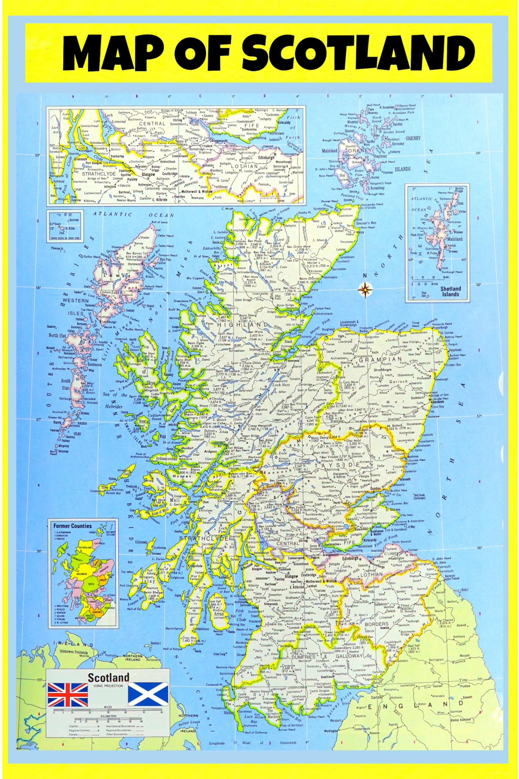 Map of Scotland - Laminated Wall Map Poster Print Perfect for ...