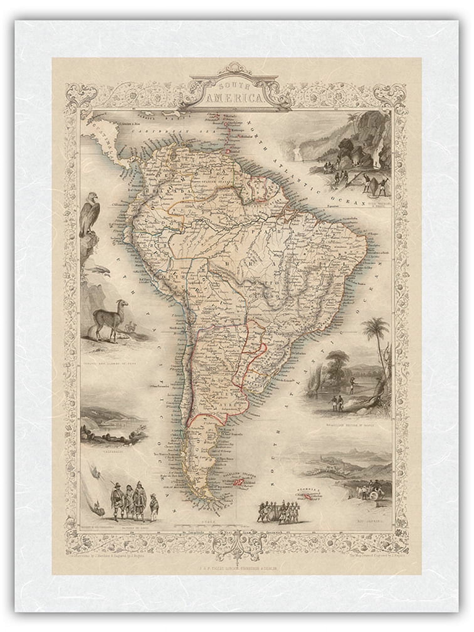 Map of South America - Vintage Colored Cartographic Map by J. Rapkin c ...