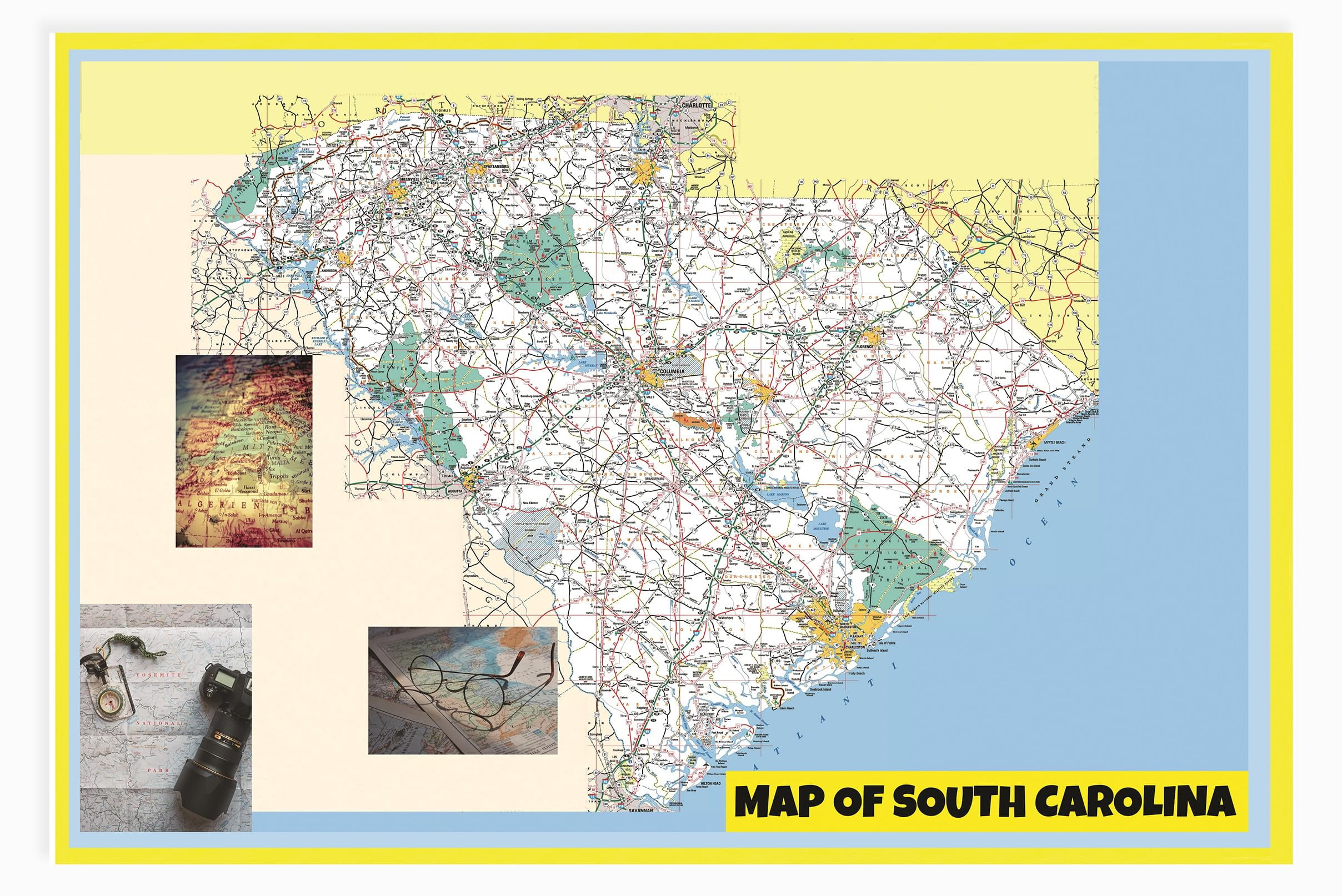 Map of South Carolina 24x36 Large Detailed Roads and Highways, Maryland ...