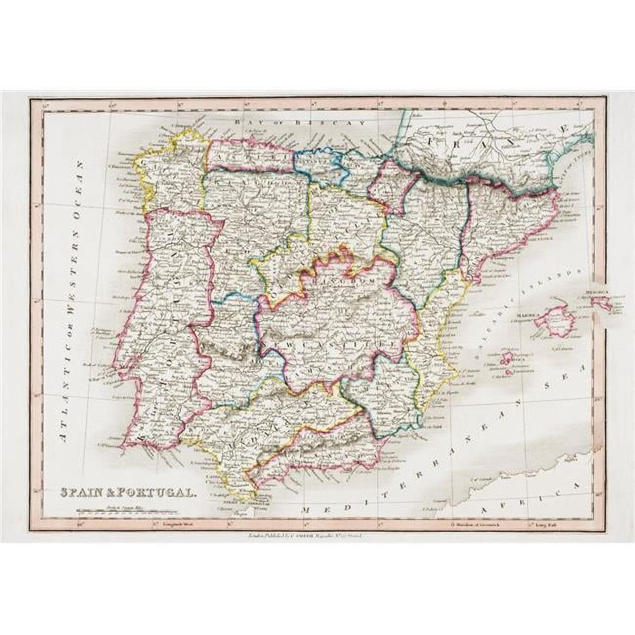 Map of Spain & Portugal From Smiths General Atlas Published London 1850 ...
