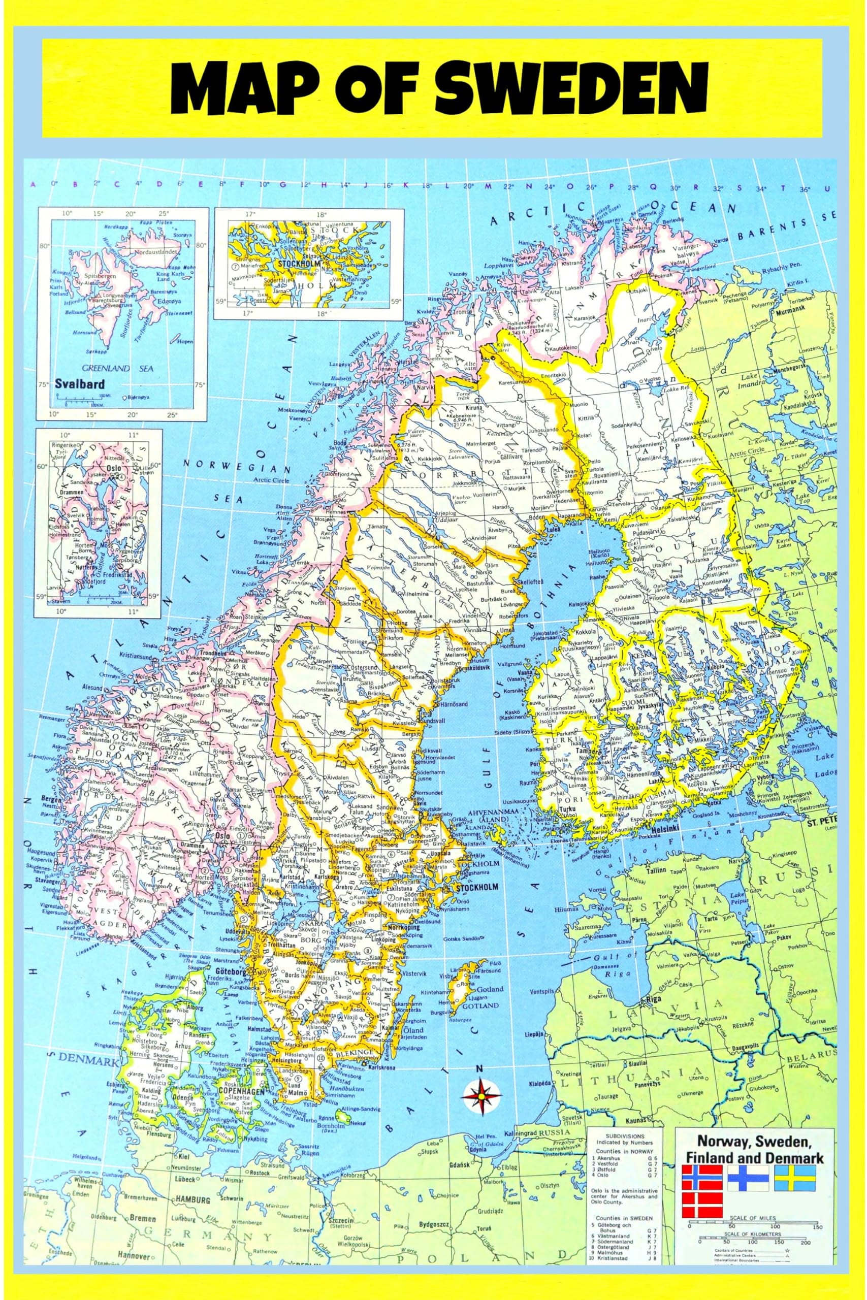 Map of Sweden - Laminated Wall Map Poster Print Perfect for Classrooms ...