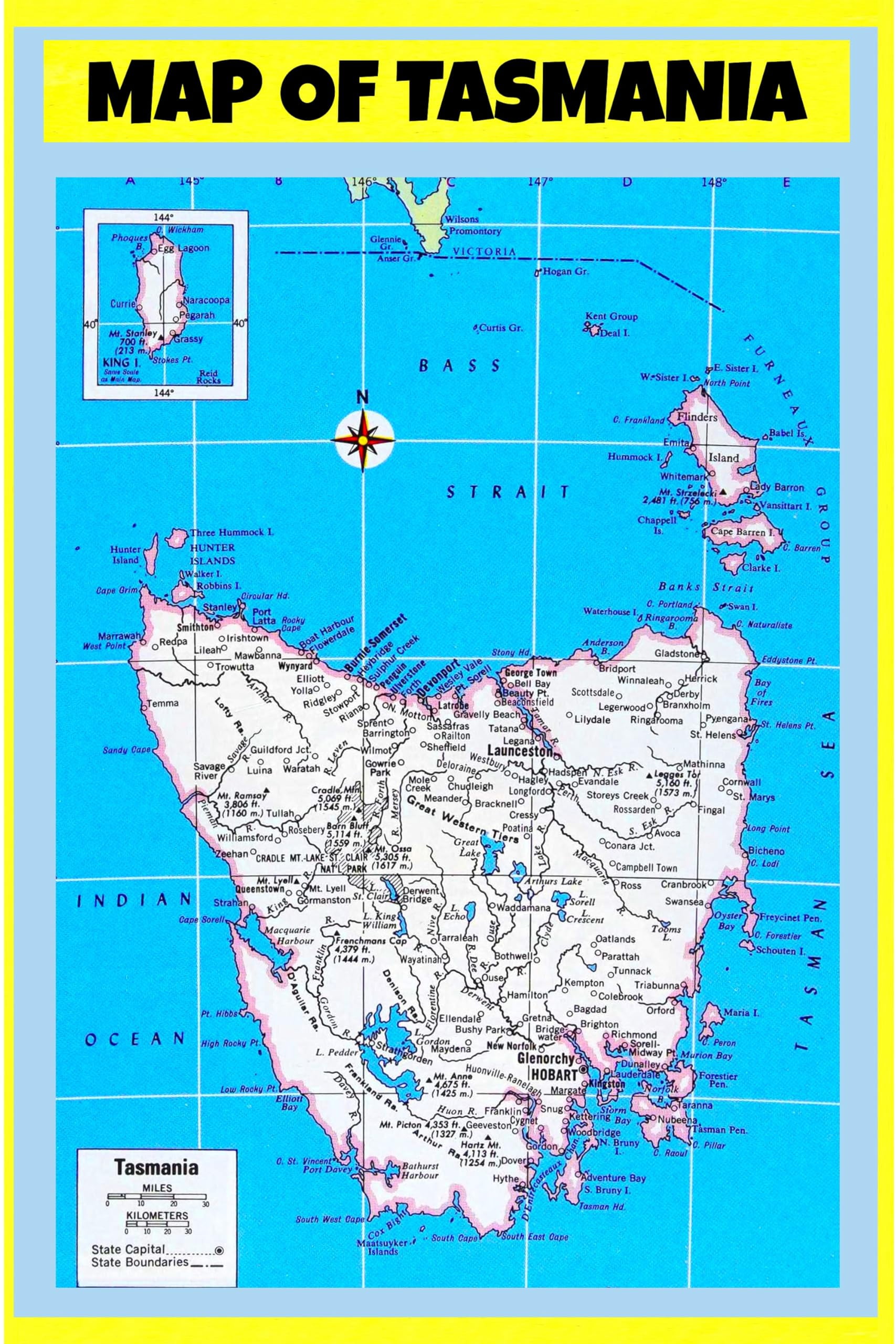 Map of Tasmania - Glossy Heavy Paper Wall Map Poster Print Perfect for Classrooms and Homes ...