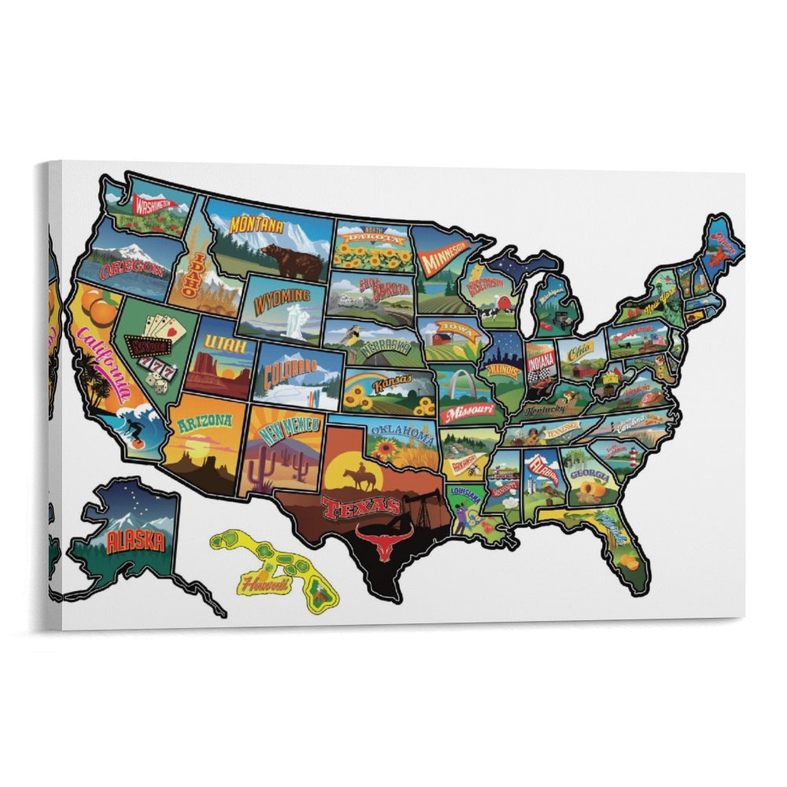Map of The United States Poster Print Photo Art Painting Canvas Poster ...