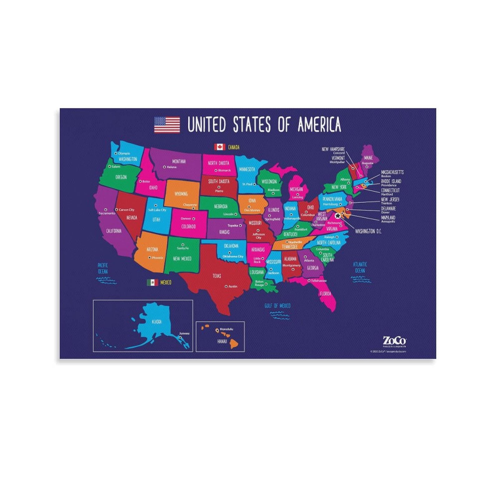 Map of USA 50 States with Capitals Poster Gifts Canvas Painting Poster ...