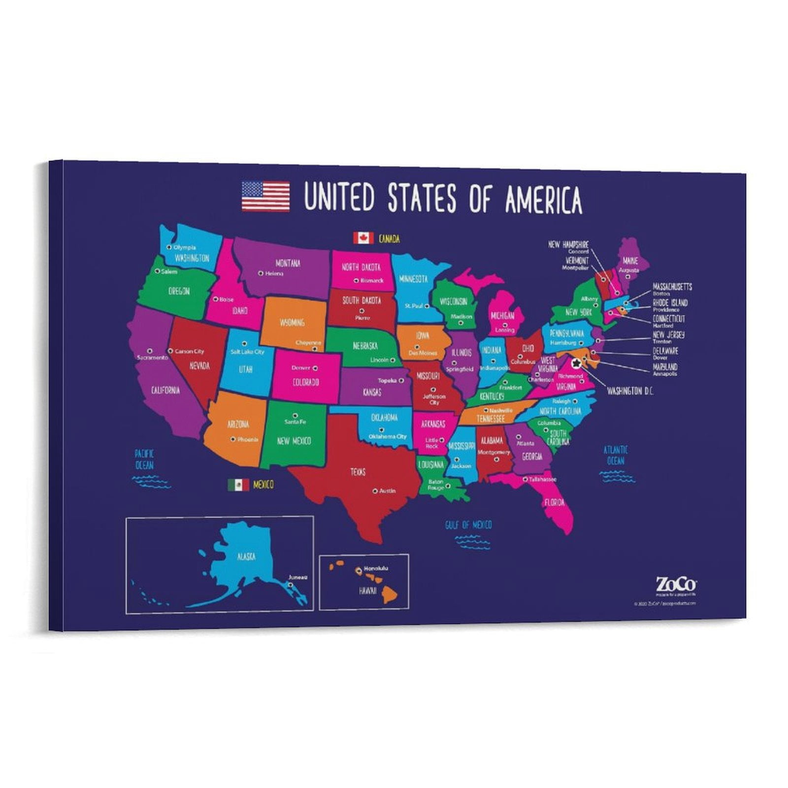 Map of USA 50 States with Capitals Poster Poster Decorative Painting ...