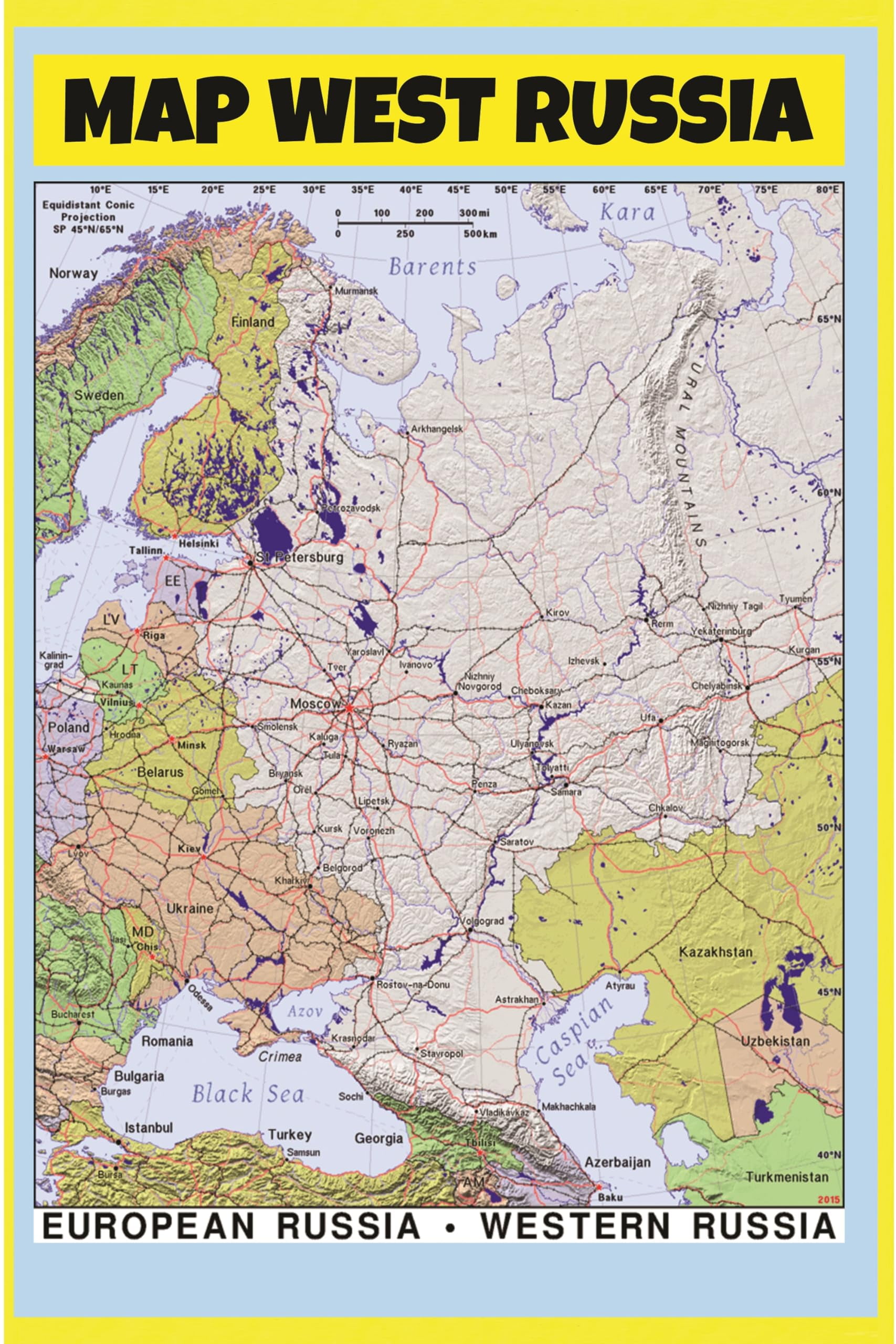 Map of West Russia - Laminated Wall Map Poster Print Perfect for ...