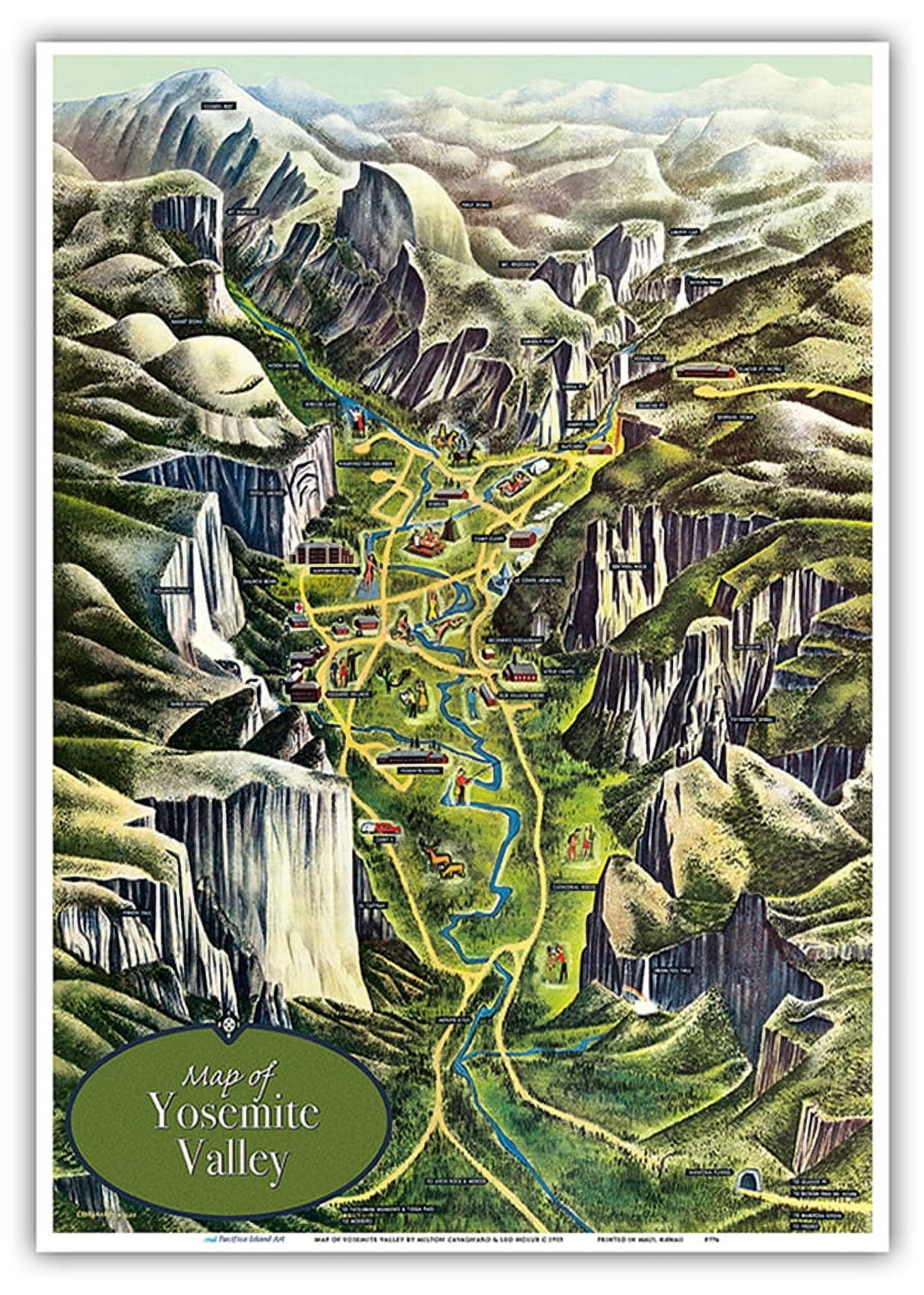 Map of Yosemite Valley - National Park - Vintage Pictorial Map by ...